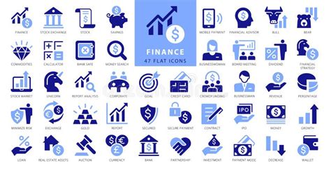 Finance Flat Icons Collection Blue Flat Style Bi Color Web Icon Set Stock Vector