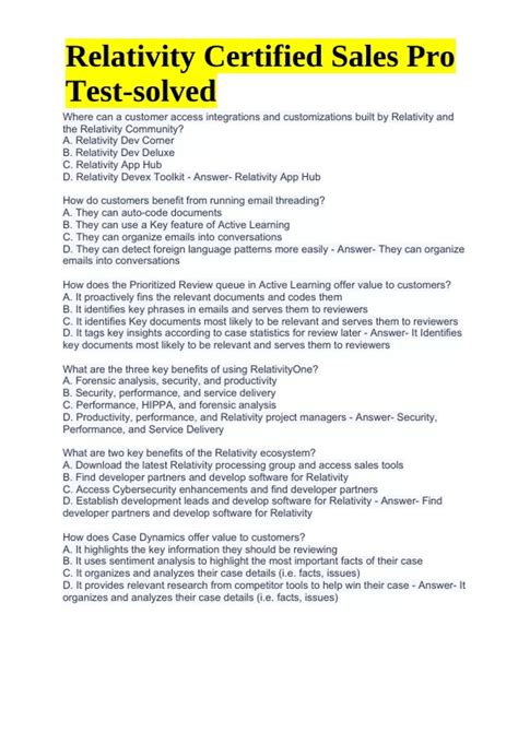 Relativity Certified Sales Pro Test Solved Latest Update 2023 2024 100 Correct Relativity