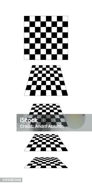 체스판 비행기는 흰색 배경에 분리된 원근감 있게 구분되어 있다 타일 바닥 관점입니다 경사진 바둑판 질감 흑백 체크 무늬가 있는 경사 보드 체크 패턴에 대한 스톡 벡터 아트