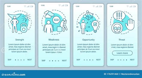 Swot Analysis Turquoise Gradient Onboarding Mobile App Page Screen Vector Template Stock Vector