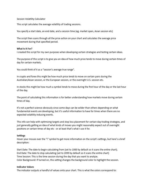 Session Volatility Calculator Pdf