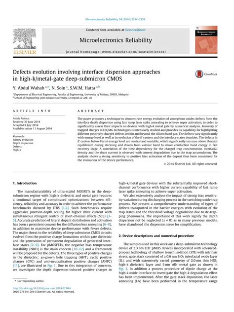 Pdf Defects Evolution Involving Interface Dispersion Approaches In
