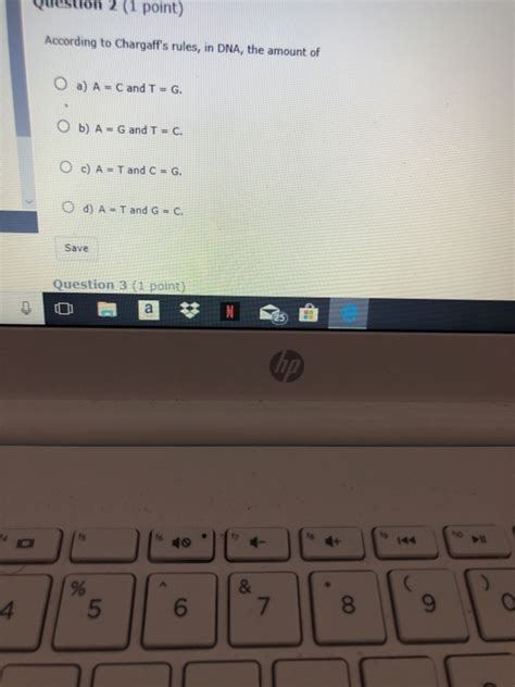 Solved Question 2 1 Point According To Chargaffs Rules In