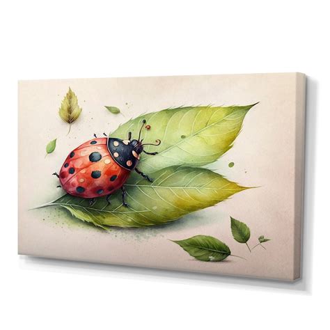 Rosalind Wheeler Ladybug On A Leaf Print On Canvas Wayfair