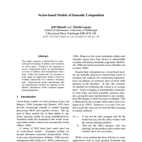 Vector Based Models Of Semantic Composition Acl Anthology