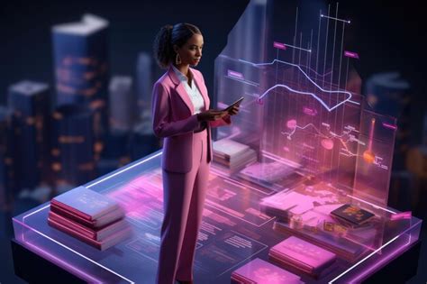 Premium Photo African Businesswoman Working With Data And Tablet Hologram With Digital Overlay