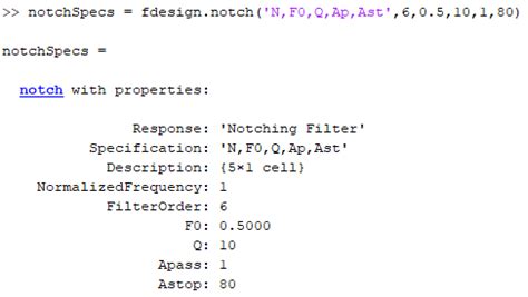 Fdesign Notch Notch Filter Specification MATLAB