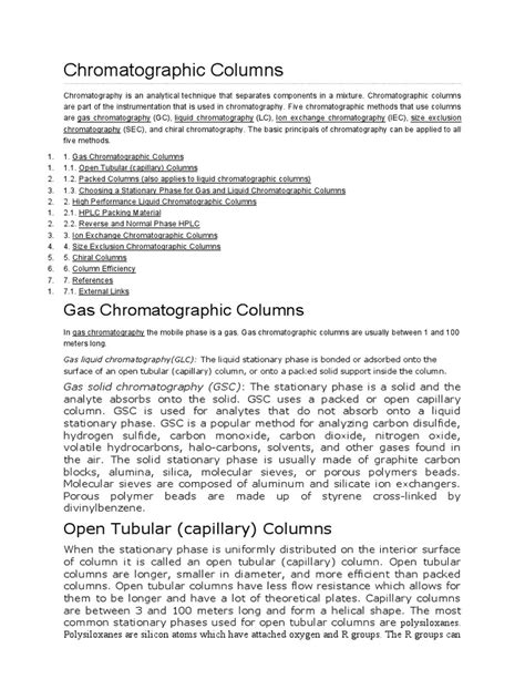 Chromatographic Columns Pdf Chromatography High Performance