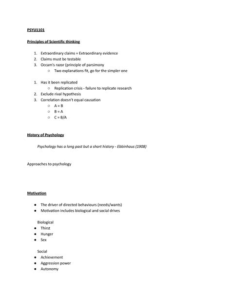 Psyu1101 Summary Of Most Of The Lecture Notes In The Intro To Psych Course Psyu Principles