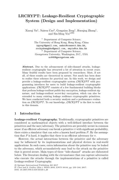 Pdf Lrcrypt Leakage Resilient Cryptographic System Design And Implementation