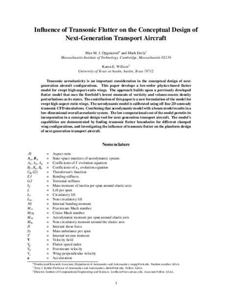 Pdf Influence Of Transonic Flutter On The Conceptual Design Of Next Generation Transport Aircraft