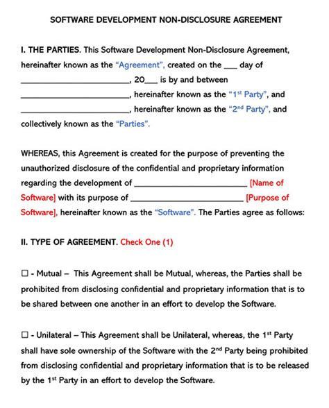 Software Development Non Disclosure Agreement Templates