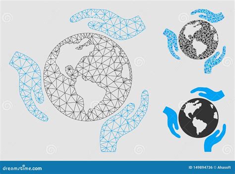 Earth Protection Vector Mesh Wire Frame Model And Triangle Mosaic Icon Stock Vector