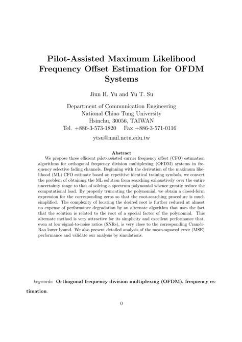 Pdf Pilot Assisted Maximum Likelihood Frequency Offset Estimation For Ofdm Systems