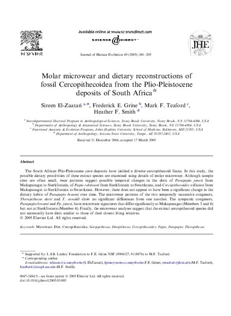 Pdf Molar Microwear And Dietary Reconstructions Of Fossil Cercopithecoidea From The Plio
