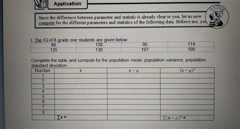 Solved Application Since The Difference Between Parameter And Statistic Is Already Clear To You