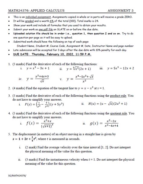 Solved MATH APPLIED CALCULUS ASSIGNMENT This Is An Chegg