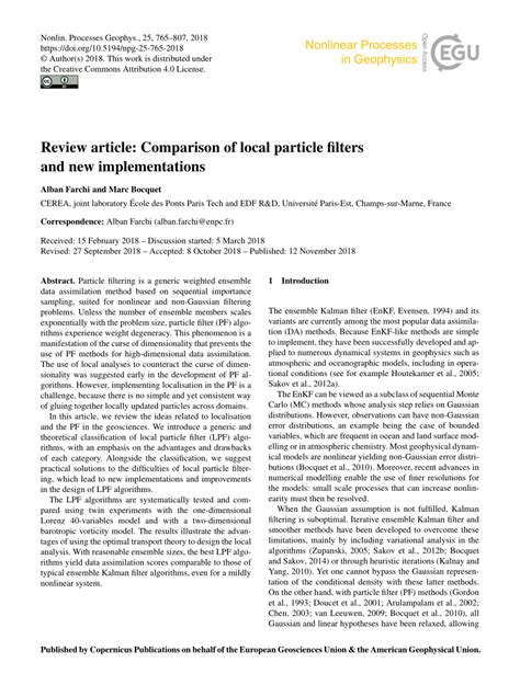 pdf review article comparison of local particle filters and new