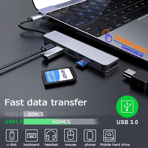 Hub chia cổng GOOJODOQ từ USB C sang USB 3 0 6 trong 1 thích hợp cho laptop tiện dụng