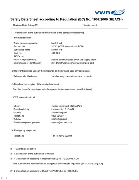 Methyl Red Ph Indicator Msds Download