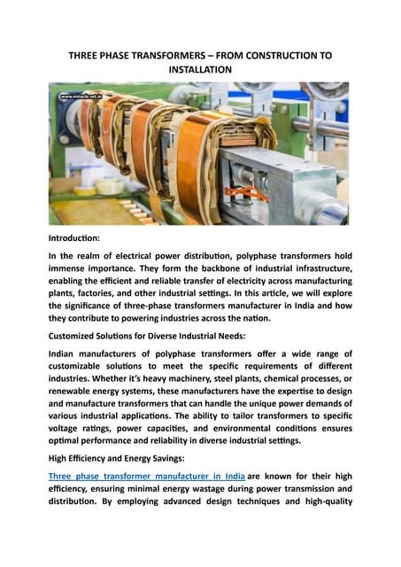 Three Phase Transformers From Construction To Installation Pdf