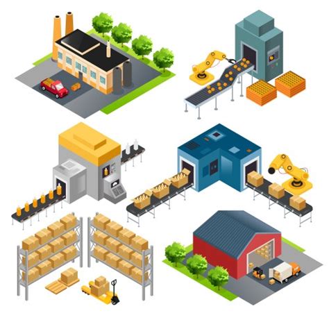 Isometric Automated Machines Set Royalty Free Vector Image