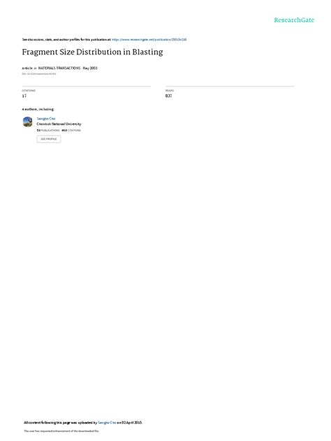 Fragment Size Distribution In Blasting Materials Transactions May 2003 Pdf Fracture