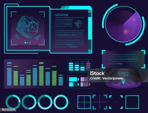 미래의 인터페이스 공간 모션 그래픽 Infographic 게임과 Ui Ux 요소 Hud 디자인 그래프 파 홀로그램 벡터 일러스트 레이 션 바 디자인에 대한 스톡 벡터 아트