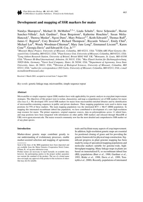 Pdf Development And Mapping Of Ssr Markers For Maize