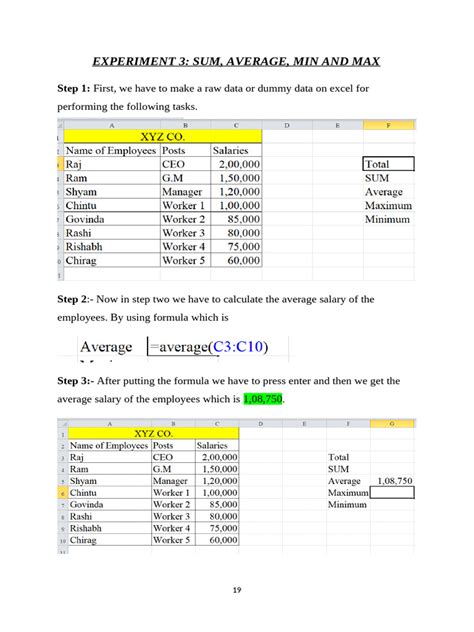 Sum Average Min And Max Pdf