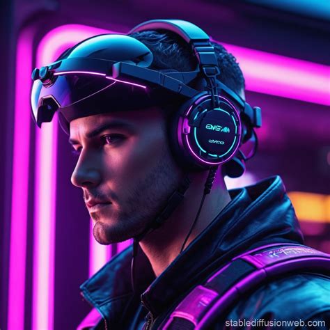 Male Drone Operator With A Forehead Display And Kevlar Body Armor
