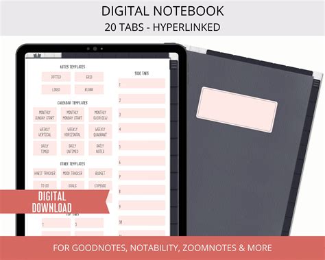 Digital Notebook With Tabs Digital Notebook Goodnotes Etsy