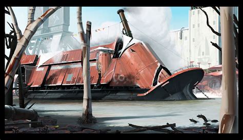 Tenzeni Port By Abiogenisis Sci Fi Art Of A Floating Boat Dredge