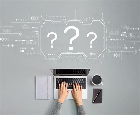 Question Marks With Person Using Laptop Stock Photo Image Of Simplicity Connection