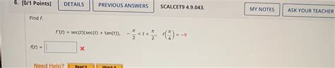 solved find f f′ t sec t sec t tan t −2π