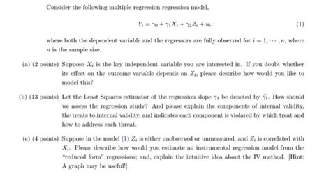 Solved Consider The Following Multiple Regression Regression