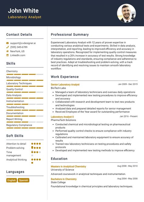 Laboratory Analyst Resume Example For 2025 How To Craft A Winning CV