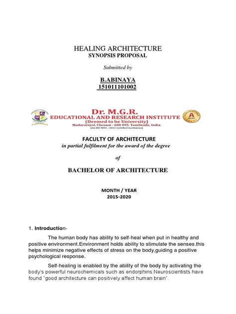 Thesis Synopsis And Proposal Healing Architecture Pdf Health Care Thesis Synopsis And Proposal Healing Architecture Pdf Health Care