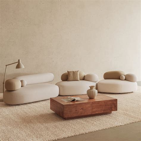Pebble Shaped Fabric Sofa Setdeep Seat Couch With Coffee Table Ricll