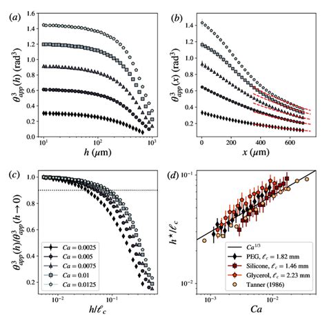 Cube of the contact angle versus the measurement height ℎ and Download Scientific