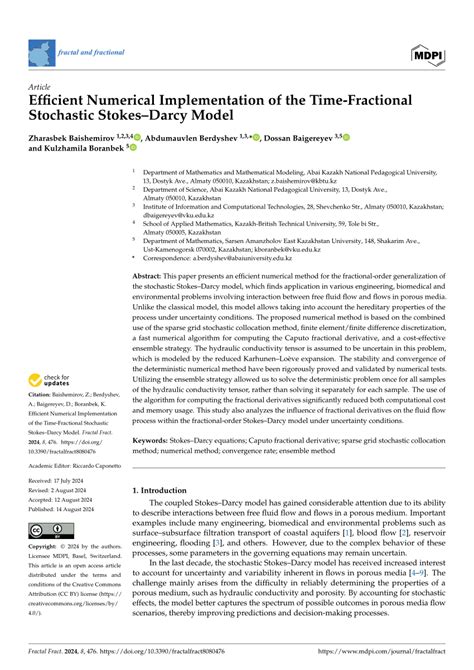 Pdf Efficient Numerical Implementation Of The Time Fractional