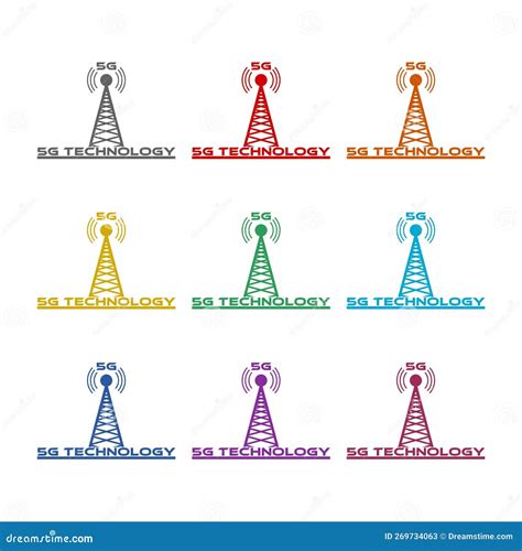 Transmitter Antenna Symbol Color Set Cartoon Vector