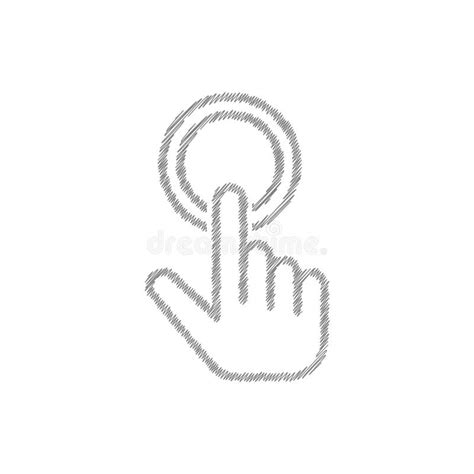 Finger Pressing Round Button White Sketch Vector Icon Stock Vector