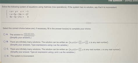 solved solve the following system of equations using