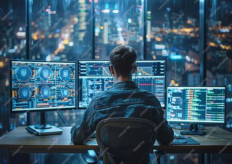 Premium Photo Cybersecurity Command Center Monitors Displayed