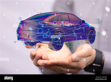 A 3d Rendered Hologram Of A Car And Binary Code Hovering Over A Mans