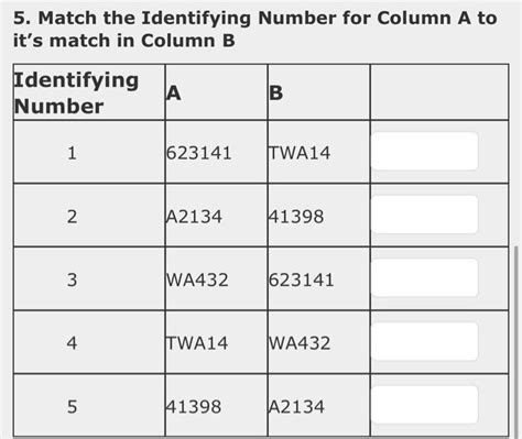 Solved 5. Match the Identifying Number for Column A to it'c | Chegg.com