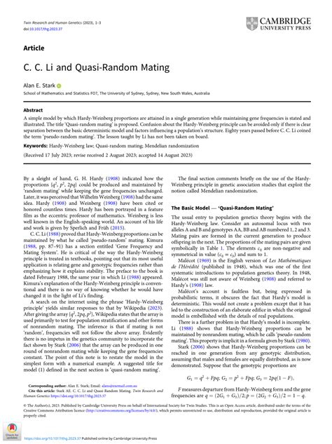 Pdf C C Li And Quasi Random Mating