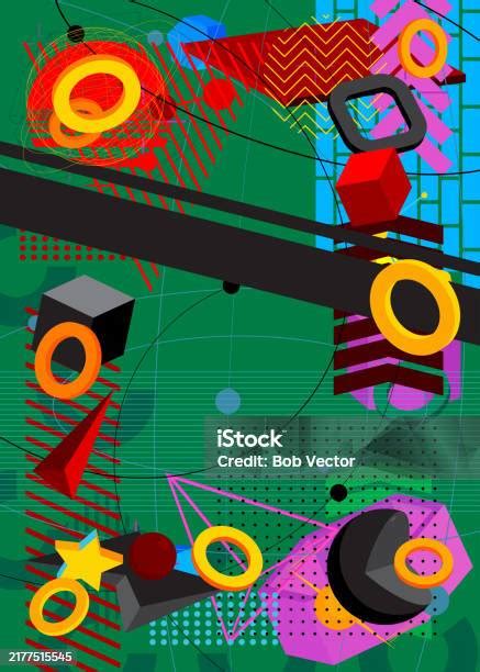 바쁜 기하학적 그래픽 복고풍 테마 커버 최소한의 기하학적 요소 포스터 디자인 포스터 배너에 대 한 빈티지 추상 도형 템플릿 가리기에 대한 스톡 벡터 아트 및 기타 이미지