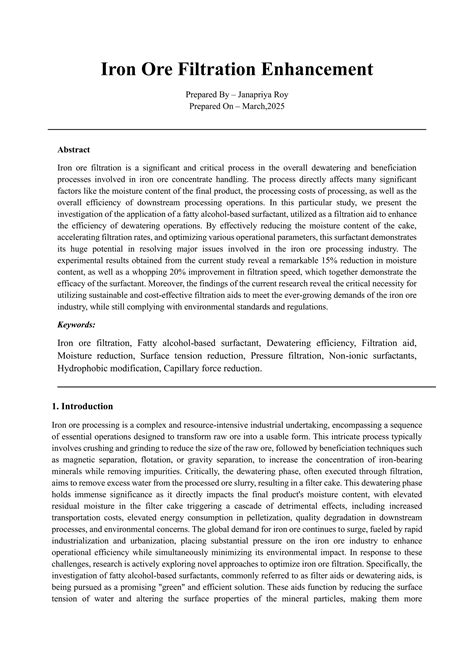 Iron Ore Filtration Enhancement Using Filter Aid Pdf